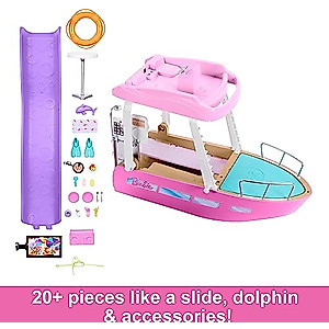 Barbie Toy Boat Playset, Dream Boat with 20+ Pieces Including Pool, Slide & Dolphin, Ocean-Themed Accessories