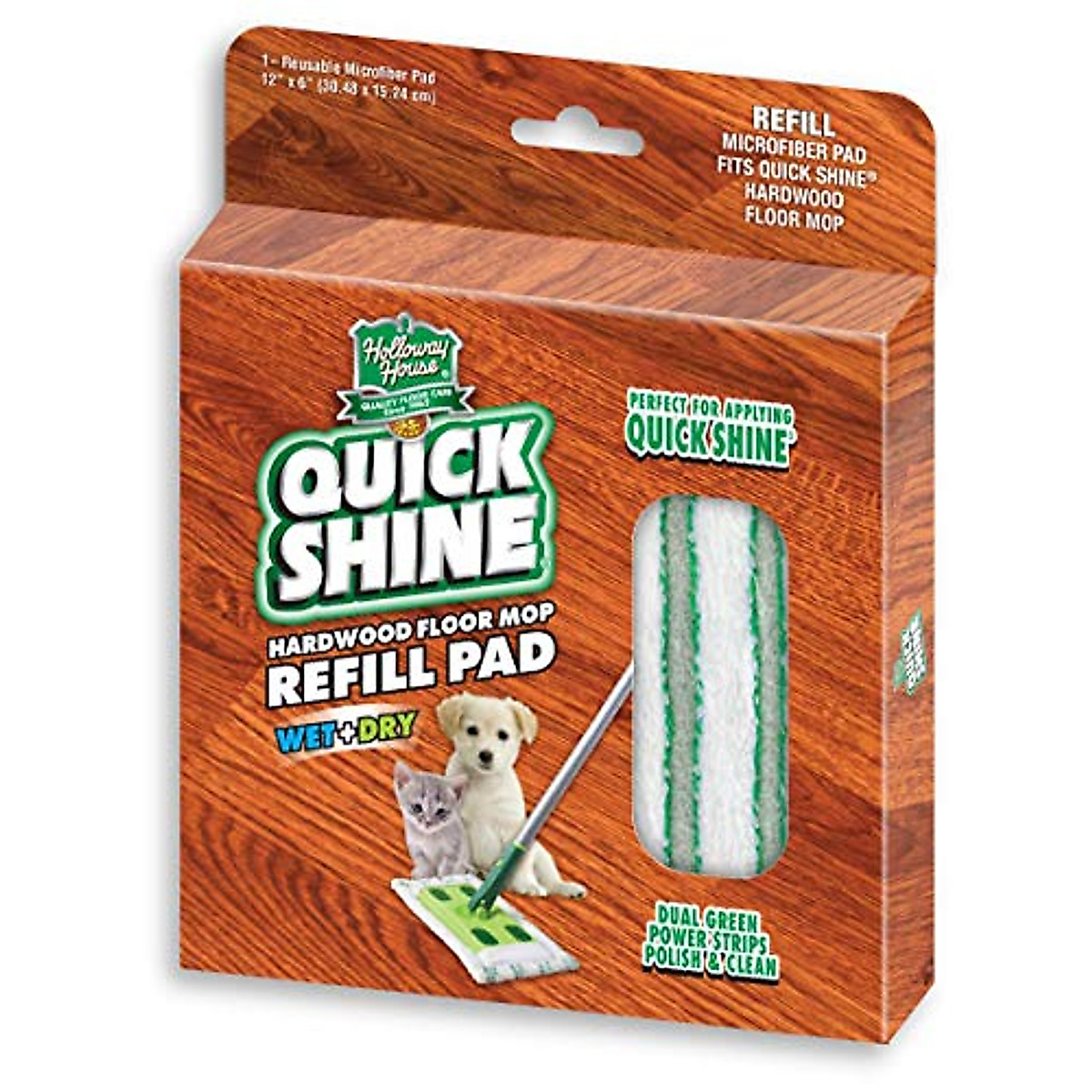 Quick Shine 2 Pack Smart Combo & Sustainable Hard Surface Floor Mop Refill Mop Pad Cover, 12" W x 6" D x 1/2" Thick