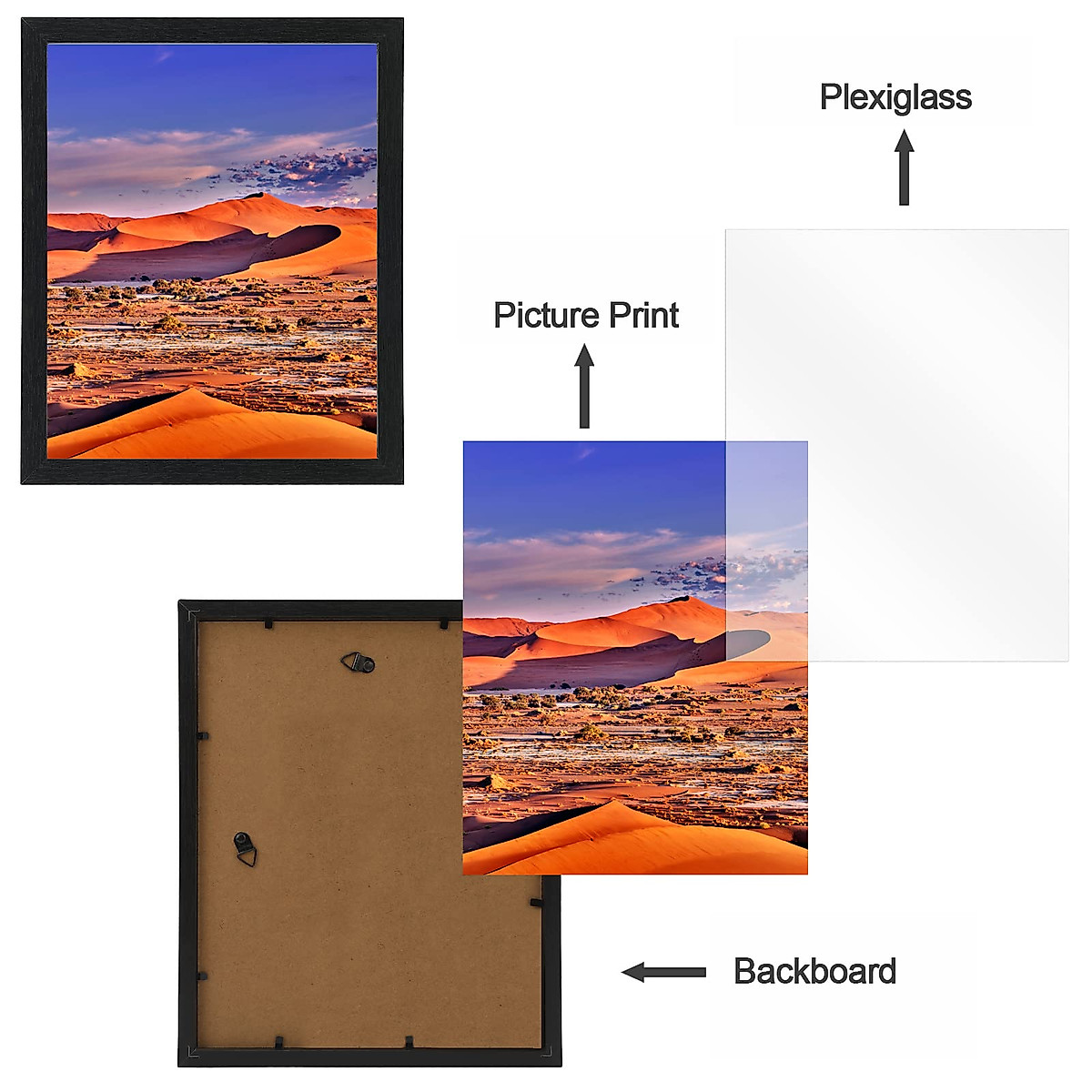 HUKONHEP 11x15 Black Picture Frames, Composite Wood Frame with Plexiglass, Horizontal and Vertical for Wall Mounting