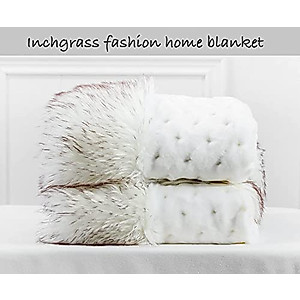 inchgrass Luxury Soft Faux Mink Fur Throw Blanket Shaggy Plush Elegant Comfortable Blanket White Long Hair for Sofa Chair Couch Living Bedding (80"x90", Elizabeth)
