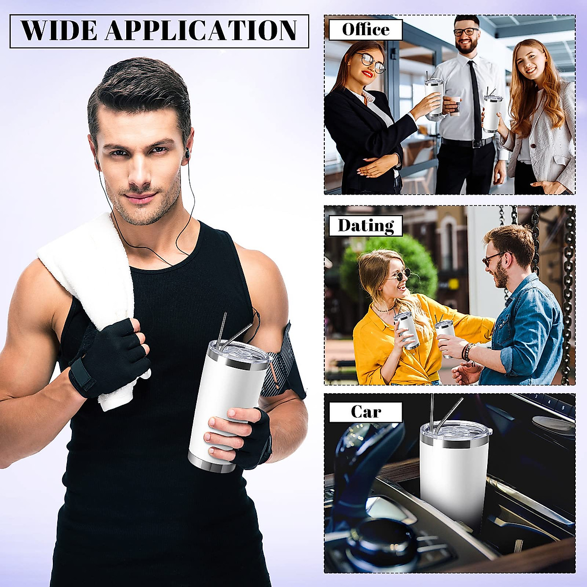 Sieral 25 Pieces 20oz Tumbler Bulk Stainless Steel Cups Double Wall Vacuum Insulated Travel Mug Bulk Stainless Steel Tumblers Lid and Straw Powder Coated Coffee Cups for Cold and Hot Drinks (White)