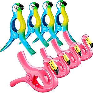 8 Pcs Beach Towel Clips for Towels Beach Chairs Flamingo Parrot Towel Clips Heavy Duty Towel Holders Portable Towel Clips Jumbo Size Towel Pin for Pool Beach Cruise Ship(Pink, Blue,Flamingo, Parrot)