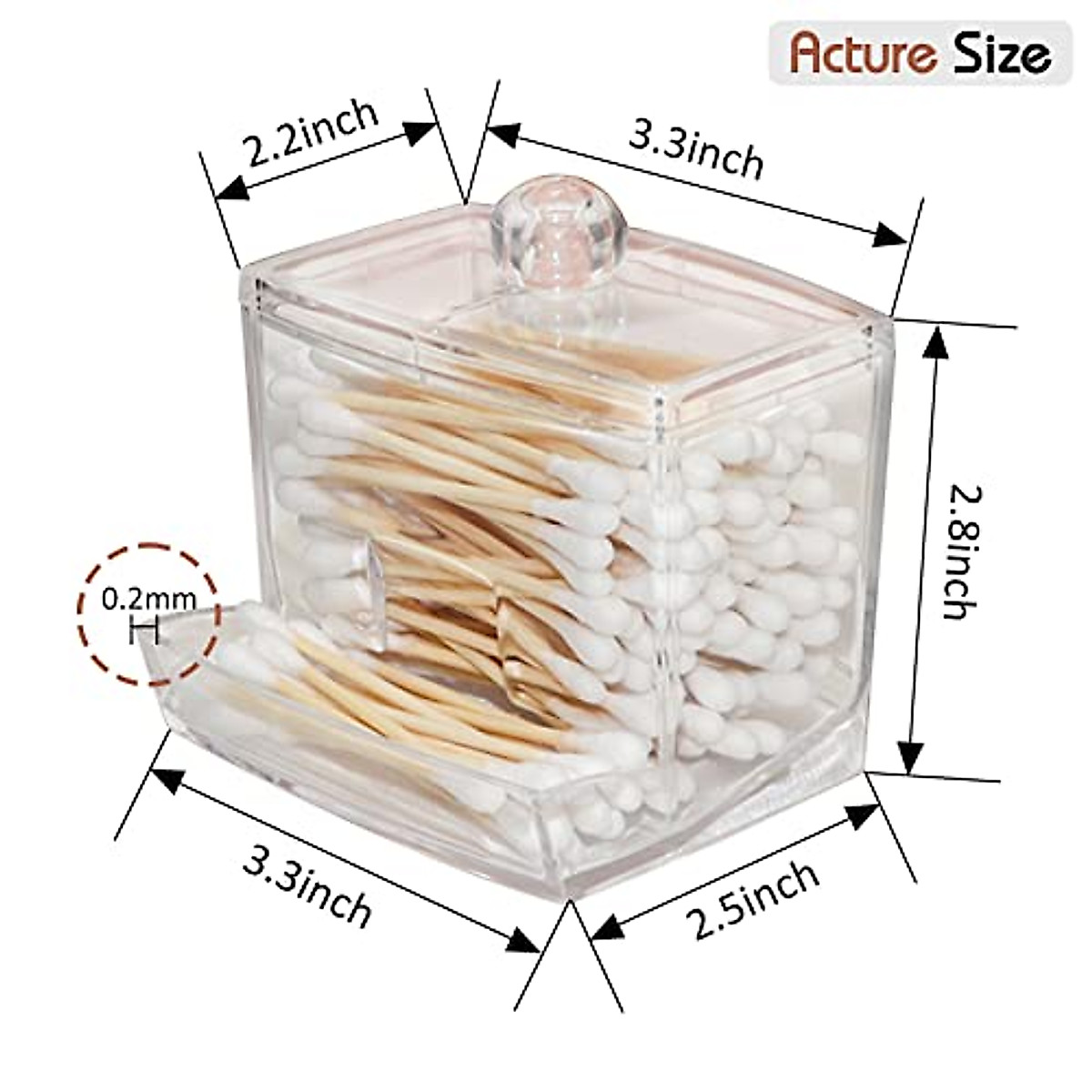 Qihomy Square Cotton Swab Storage Container - Transparent Apothecary Jars With Lids Unbreakable Cotton Ball Qtip Holder With 2 Types Take Out Ways Bathroom Canisters Jars