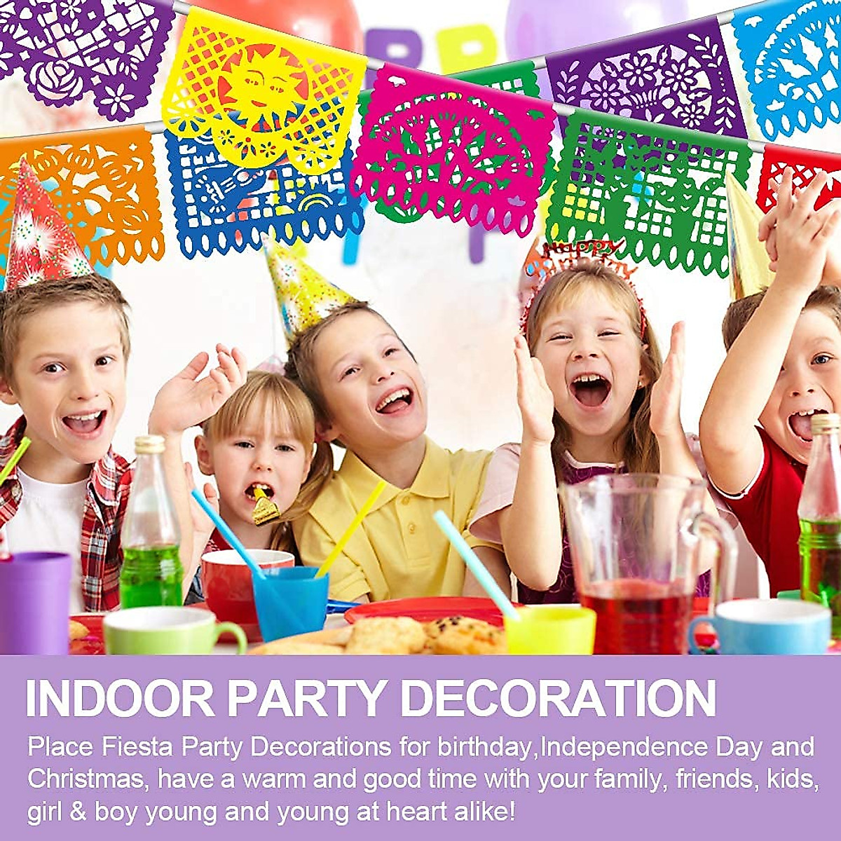 Asoulin 5 PCS Mexican Party Banners, Cinco De Mayo Mexico Decor, Fiesta Party Decoration, Easter Decor, Plastic Papel Picado, Dia De Los Muertos, Day of The Dead Decoration, 12 Patterns/90 Feet Total