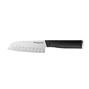 KitchenAid Classic Santoku Knife with Custom-Fit Blade Cover, 5-inch, Sharp Kitchen Knife, High-Carbon Japanese Stainless Steel Blade, Black