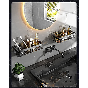 Fullplus Bathroom Organizer No Drilling Wall Shelf for Shampoo 2-Tier Vanity Tray Corner Shelf for Makeup Cosmetic with Soap Dish