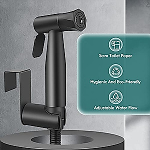 【Upgrade】Brass Handheld Bidet Sprayer for Toilet–Premium Stainless Steel Handheld Bidet Attachment for Toilet with 2 Water Adjustment, Perfect for Intimate Care, Cloth Diapers, Toilet Cleaner (Black)