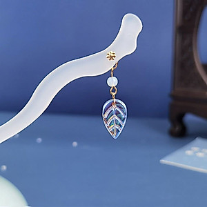 Hanfu Hair Sticks Chinese Style Acetate Hairpins Hair Fork Leaf Pendent Tassel Flower Pendent Hair pins(C)