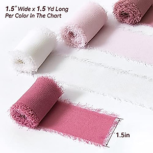 Serwalin Fringe Pink Chiffon Ribbon Silk Ribbon Set for Gift Wrapping 1.5" 6 Yd Fringe Frayed Edges Boho Wedding Ribbon Set for Bouquets Wrap,Wedding Invitations, Gifts Wrapping, Blush Pink