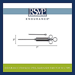 RSVP International Endurance Kitchen Tool Collection Marinade Injector with Interchangeable Needle Tips, 7x3, 2 oz Capacity, Stainless Steel