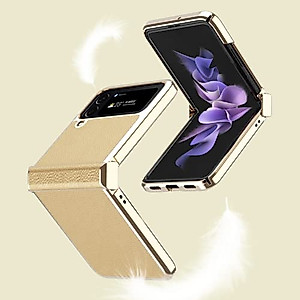CFPLZFY Protective Leather Case Suitable for Samsung Galaxy Z Flip 4 5G 2022, Folding Mobile Phone Shell for Z Flip4, Anti-Fall Cover with Electroplating Hinge
