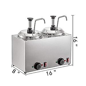 Electric Hot Fudge Warmer,1600W Hot Fudge Warmer with Pump,5L Cheese Sauce Warmer Pump Dispenser,Stainless Steel Heated Pump Food Warmer,Hot Fudge Caramel Butter 30-110℃