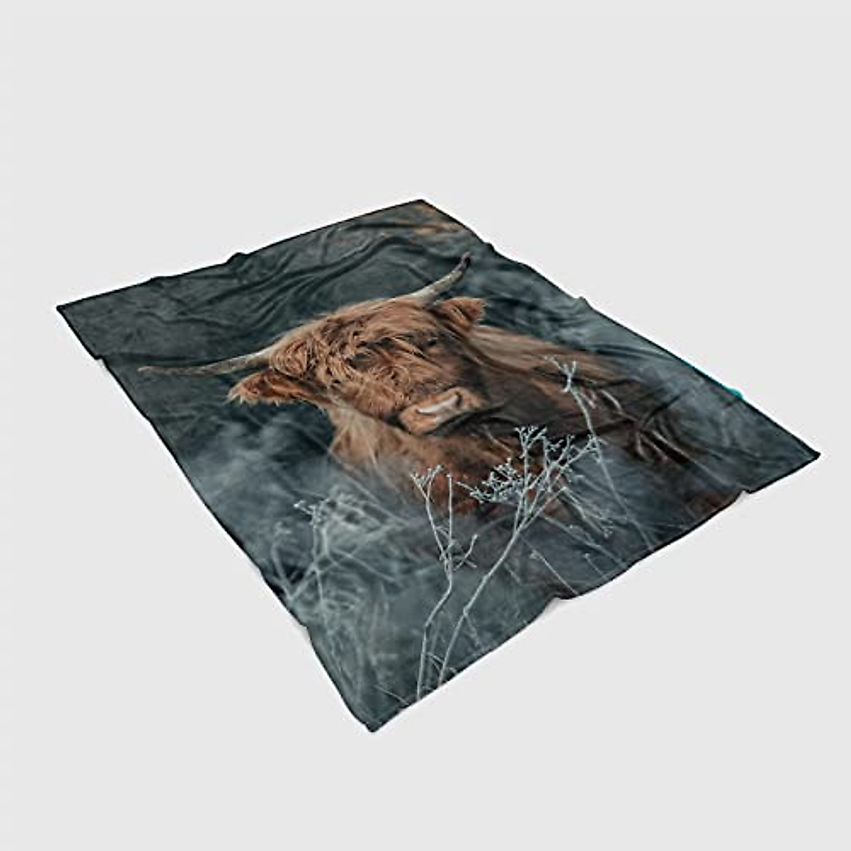 LEOPLESIC Ultra Soft Flannel Brown Cow Throw Blanket,Highland Cattle Landscape Rustic Farmhouse Cow Landscape Lightweight Cozy Sherpa Bed Blanket 50"x40"，(Gray, Brown)