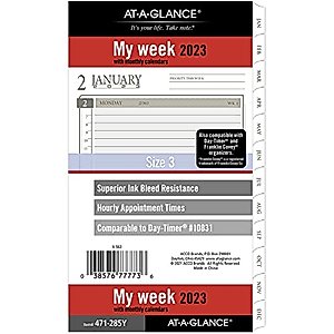 AT-A-GLANCE 2023 Weekly & Monthly Planner Refill, Hourly, 10831 DAY-TIMER, 3-3/4" x 6-3/4", Size 3, Portable Size, Loose Leaf (471-285Y)