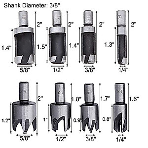 Eagles 14-Pack Woodworking Tool Set, 8PCS 5/8" 1/2" 3/8" 1/4" Carbon Steel Wood Plug Cutter Drill Bit Set and 6pcs 1/4" Hex Shank HSS 5 Flute 90 Degree Countersink Drill Bits