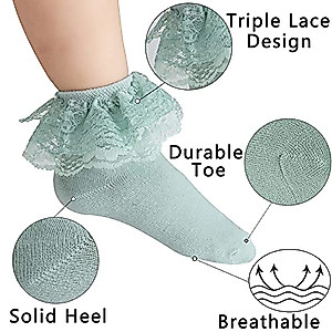 Mini angel Baby Girl Socks 5 Pairs Toddler Triple Ruffle Lace Socks Dress Frilly Ankle Socks (Triple Lace,3-5 Years)
