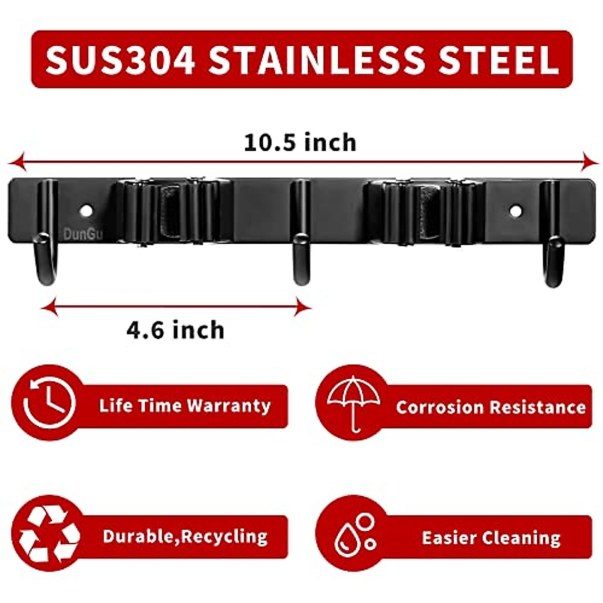 DunGu 2 Pack Broom Holder Wall Mounted Heavy Duty for Outside Mop Gripper Broom Bracket Mop Rack Holds Garden Tools,Broom Holder, Mop Hanger, broom Wall Holder,Shovels,Rakes,Brooms