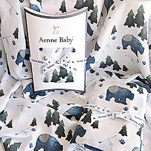 AENNE BABY Muslin Swaddle Blanket for Boys & Girls, Infant Toddler Quilt, Luxurious Wrap, Soft and Silky Stroller & Nursing Cover, Tribal Bear in Woodland Blankie, Large 47"x 47", 1 Pack
