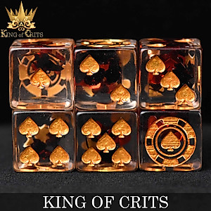 King of Crits Poker 11 Dice Set with Real Poker Chip | Vegas Themed Gambler Polyhedral Dice Set | DND MTG Board Game Dice