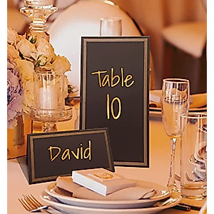 SR Design Pack of 100 Place Cards black with gold border, 20 Table Numbers Cards, 1 Pen in Metallic Gold, Card Table, Table Numbers, Wedding Place Cards, Tent cards