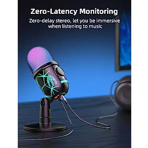 MRSDY USB Microphone, Plug and Play Gaming Mic for PC, Mac, PS4/5, Podcast Microphone with RGB, Mute, Monitor, Noise Reduction, Volume Gain, Great for Recording, Streaming