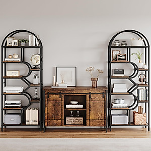IDEALHOUSE Bookshelf 6 Tier Arched Bookcase 81.7in Tall Display Racks Geometric Open Storage Shelf Unique Book Rack Metal Frame Large Modern Book Shelf for Bedroom, Living Room, Home Office