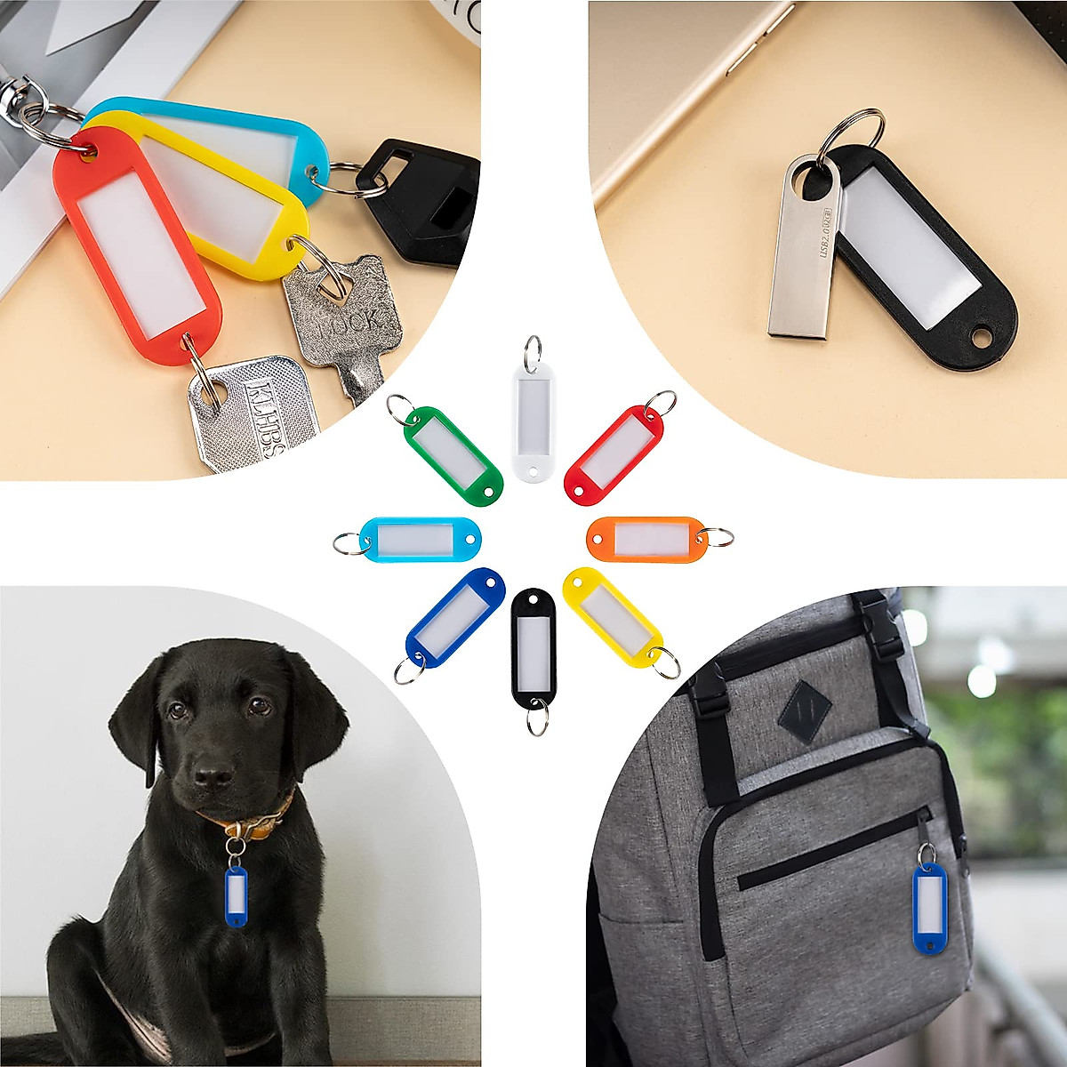 56 Pcs Key Tags,Tags with Keychain Can Be Easily Attached to Backpacks, Pet Collars and Luggage, 8 Different Color Key Rings Also Make Sorting Similar Items Like Keys Much Easier.