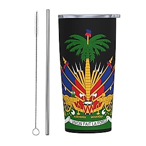 VKKOEWL Haitian Coat of Arms Flag Stainless Steel Insulated Tumbler 20 Oz Travel Water Bottle Coffee Mug Drink Cup With Lid Straw