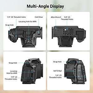 SmallRig Full Cage for BMPCC 6K Pro / 6K G2, for Blackmagic Pocket Camera Battery Grip, Comes with Built-in Removable Pogo Pin Connector, Locating Holes for ARRI and NATO Rail - 3517
