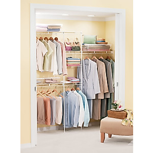 Rubbermaid Full Closet Organization Shelf System, Direct Wall Mount, Adjustable from 6.5-8 ft, Mounting Hardware Kit Included, White, Wire Shelving Organization for Home/Laundry/Mudroom/Pantry/Linen