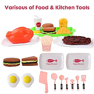 Cuterabit Toy Microwave Oven Playset with Light and Sound, Toy Kitchen Appliances for Kids, Play Kitchen Accessories and Toy Food for Toddlers 3 Year Old Up Girls Boys, Red