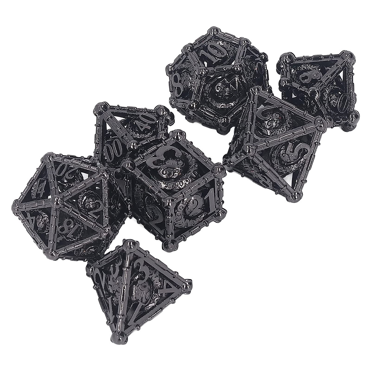 Keenso 7pcs Hollow Polyhedral Dice Set Brass Adult Christmas Party Board Game Dice Props for Role Playing Game