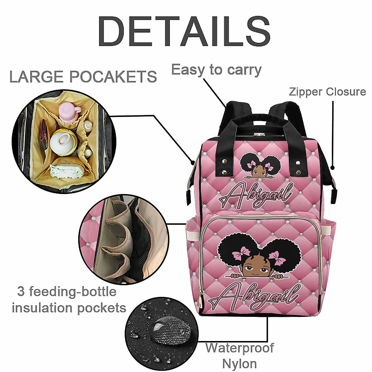M YESCUSTOM Custom Pink Diaper Bag Backpack with Name Personalized Mommy Backpack for Women Travel Gift for Wife