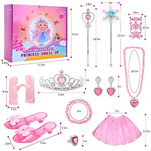 Princess Dress Up Clothes and Jewelry Boutique, Toys for Little Girls, Princess Costumes Gifts with Shoes, Dresses, Tiara, Necklaces, Gift Set for Toddler Girls Age 3 4 5 6 7 Years Old