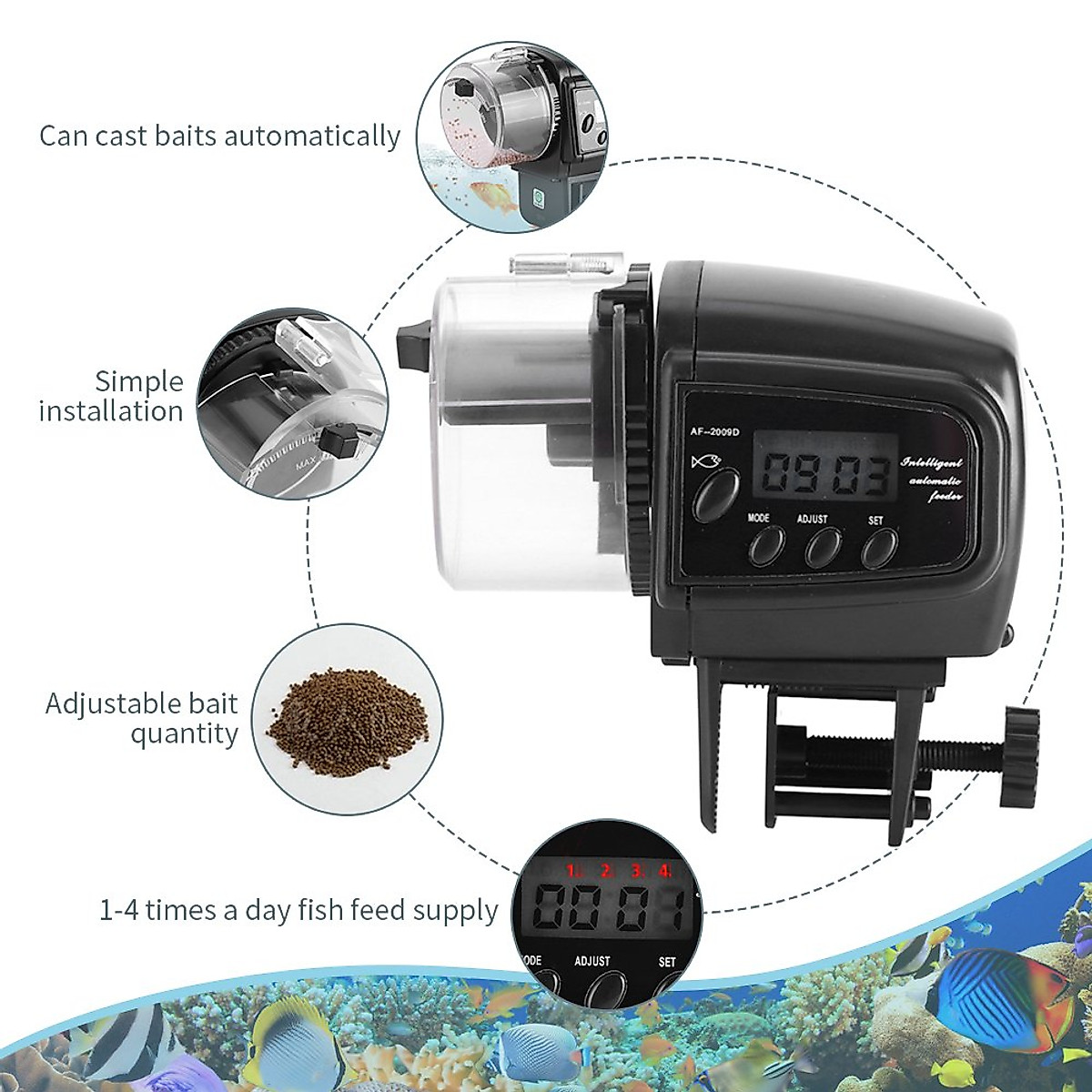 Yosoo Automatic Fish Feeder Turtle Feeder for Aquarium Fish Tank Vacation Weekend Fish Food Dispenser with Automatic Digital Timer for Flake Pellets Aquarium Fish Tank (Not Included Batteries)