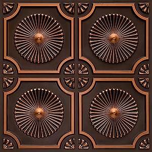 From Plain To Beautiful In Hours 106ac-24x24-10 Whirligigs PVC 2' x 2' Glue-up Ceiling Tile (Covers / 40 sq.ft), Antique Copper, 10