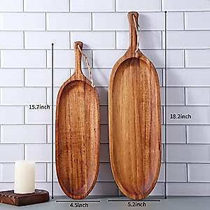Set of 2 Acacia Wood Serving Trays,Oval Long Wooden Tray Plates for Serving Food,House Warming Gifts New Home Decor,Handmade Snack Board Bread Sushi Fruit Trays for Party