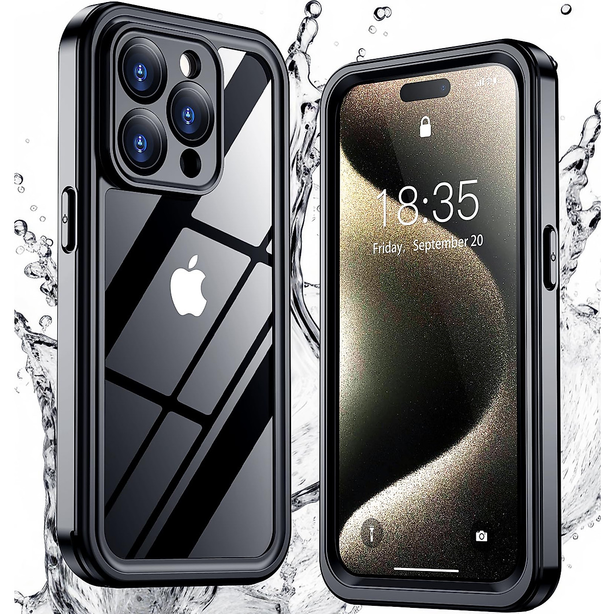 Justcool for iPhone 15 Pro Max Case Waterproof [14FT Military Dropproof] [IP68 Underwater] Built-in Screen Protector & [Tempered Glass Camera Lens Protector] Full Body Shockproof Phone Case, Black