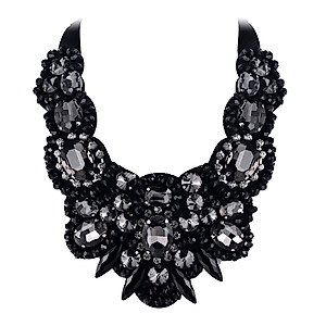 Flyonce Black Rhinestone Crystal Bib Chunky Collar Statement Necklace for Women Costume Jewelry
