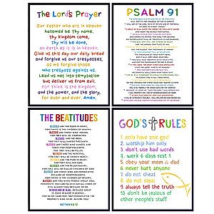 LARGE 11x14 - Ten Commandments Wall Decor - Psalm 91 - Lords Prayer Wall Art - Religious Wall Decor - Christian Wall Art - Beatitudes Wall Art - Catholic Gifts - God Bible Verses - Scripture Wall Art
