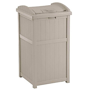 Suncast 30-33 Gallon Deck Patio Resin Garbage Trash Can Hideaway, Taupe (3 Pack)