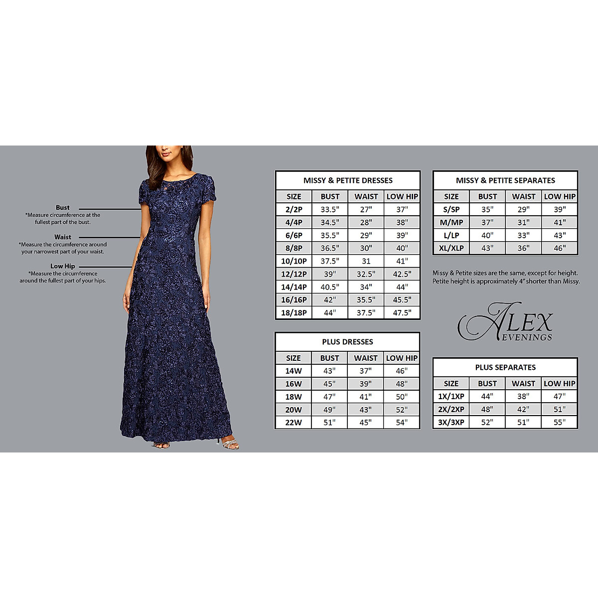 Alex Evenings Women's Plus Size Tea Length Dress with Rosette Detail, Navy Tie Front, 22W