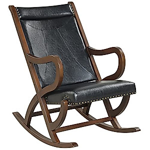 TUOCHUFUN Rocking Chair with Rubber Wood Frame, Anti-Tipping Design, Modern Rocking Chair with PU Cushion for Outdoor Garden,Living Room (Black)
