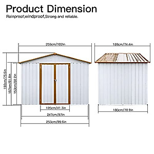 Evedy Metal Garden Sheds, 6x8 FT Outdoor Storage Sheds, Steel Utility Tool Shed Storage House with Door & Lock, Metal Sheds Outdoor Storage for Backyard Garden Patio Lawn White