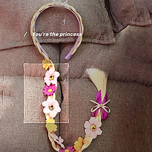 Tatibana Princess Dress up Wigs, Princess Rapunzel Long Braided Wig Headbands with Tiara Flowers Adorn for Girls Costume Accessories, 29 Inch