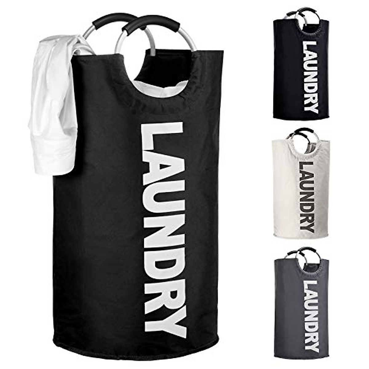 IHOMAGIC Portable Laundry Hamper, Laundry Basket with Aluminum Handle, 120L XL Foldable Washing Bin, Oxford Fabric Laundry Bag Oversize Storage Bin for Kids Toys, Blankets (XL, Black)