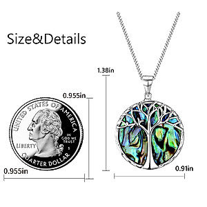 Sterling Silver Tree Of Life Natural Abalone Shell Heart Pendant Necklace For Women (Nautral Abalone Shell Life Tree)