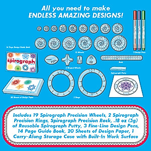 Spirograph Deluxe Set –Arts and Crafts, Kids Toys, Art Supplies, Craft Supplies, Drawing Kit, Spiral Art, Classic Gear Design Kit, Build-in Case, Pens, Design Sheet Included, Ages 8+