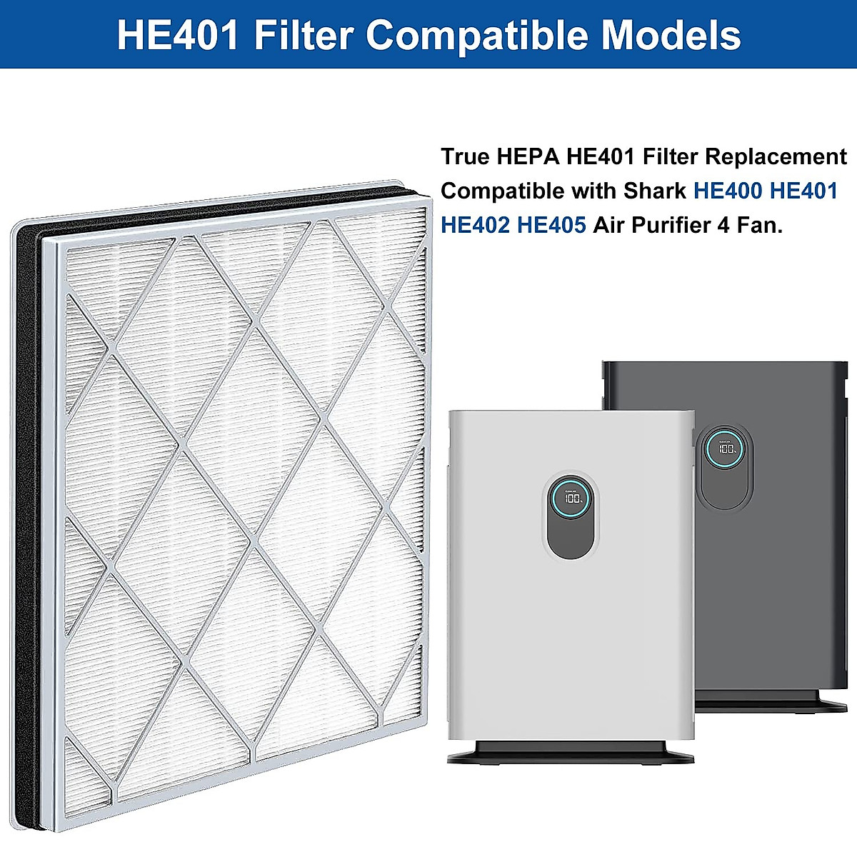 Compatible with Shark 4 HE401 HE402 HE405 HE400 UA415 Filter Replacement, H13 True HEPA Filter, HE401 Filter Replacement for Shark 4, Part Number HE4FKPET, HE4FKBAS, HE4FKPRO, 100356-chn-1, 1 Pack
