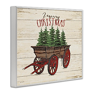 Stupell Industries, Design by Jo Moulton Merry Christmas Tree Wagon, Wall Art, 24x30, White Framed